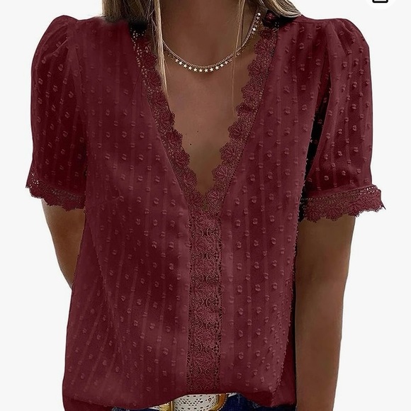 Tops | Farysays Womens Summer Lace Tops Short Sleeve V Neck Polka Dot ...
